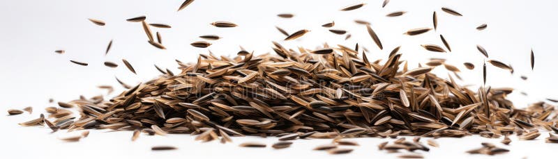 A Bunch of Wild Rice Flying in the Airon White Background Wde Panoramic ...