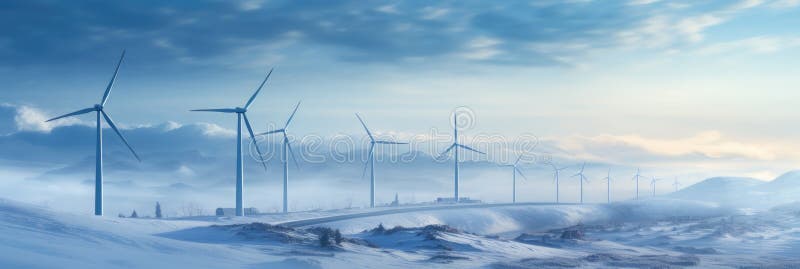 A Bunch of Wind Turbines in the Snow Stock Illustration - Illustration ...
