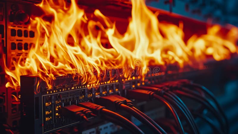 A Bunch of Wires that are on Fire in a Server Room Stock Image - Image ...
