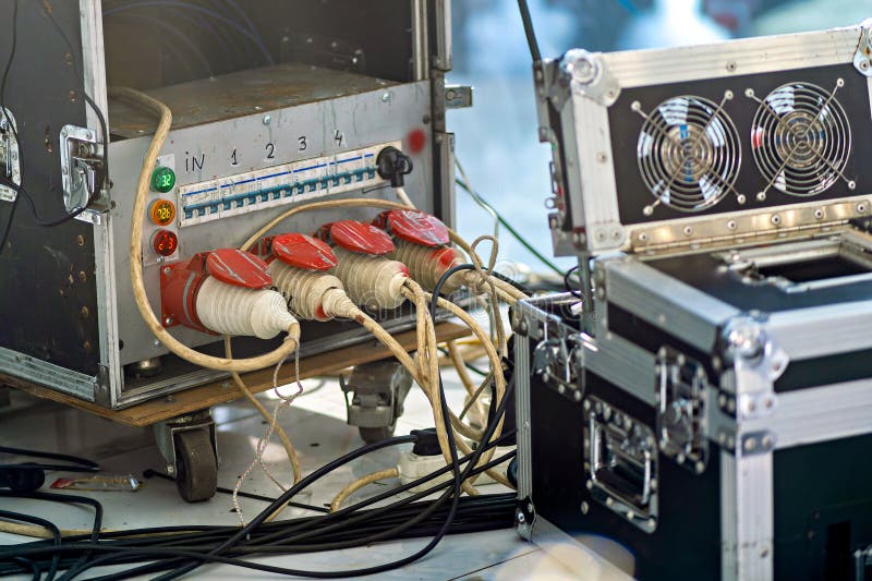 Bunch of Wires are Plugged into Device that is on Table Stock Image ...