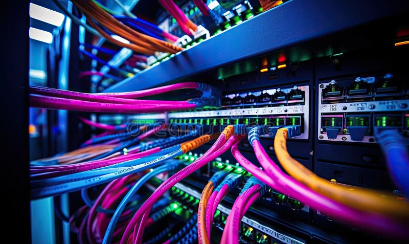 A Tangled Network of Colorful Cables in a Neatly Organized Rack Stock ...