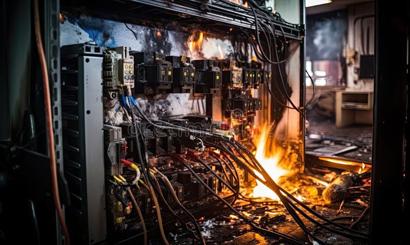 A Tangled Network of Electrical Wires Illuminating a Modern Workspace ...