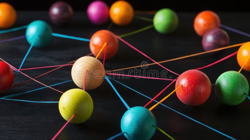 A Bunch of Wooden Balls with Colored String Stock Illustration ...
