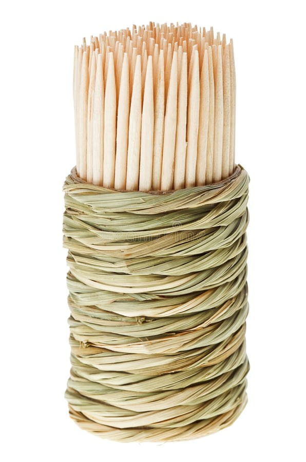 Bunch of Wooden Toothpick in Round Straw Holder Stock Image - Image of ...