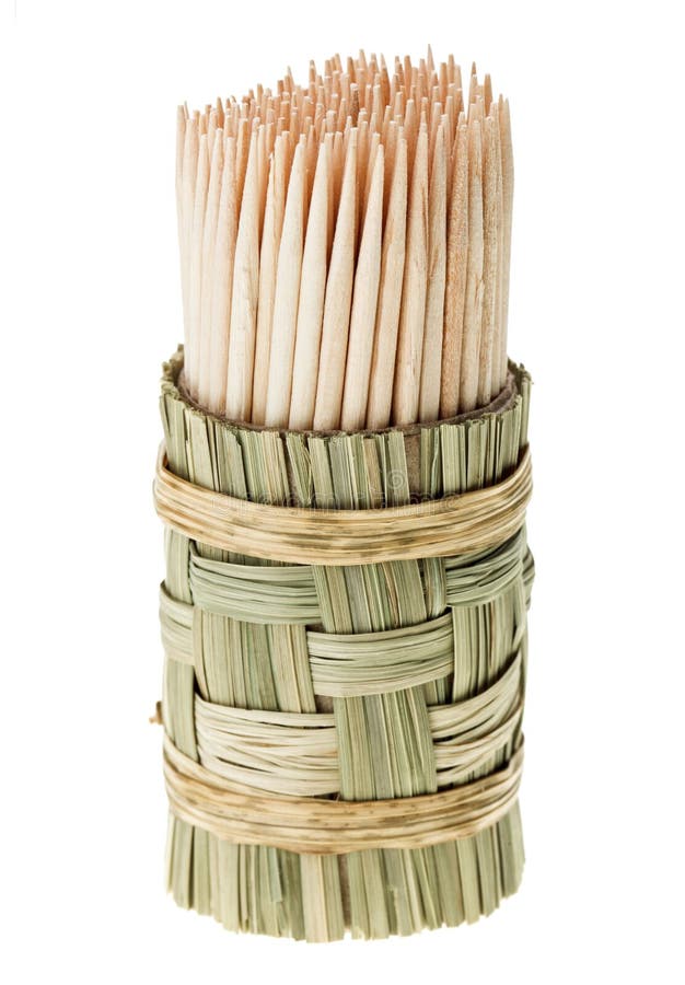 Bunch of Wooden Toothpick in Round Wattled Holder Stock Photo - Image ...