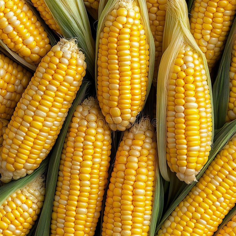 A Bunch of Yellow Corn on the Cob with Green Leaves Stock Image - Image ...
