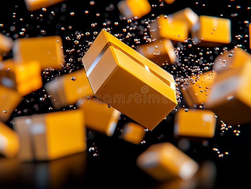 A Bunch of Yellow Cubes Falling into the Air Stock Image - Image of ...