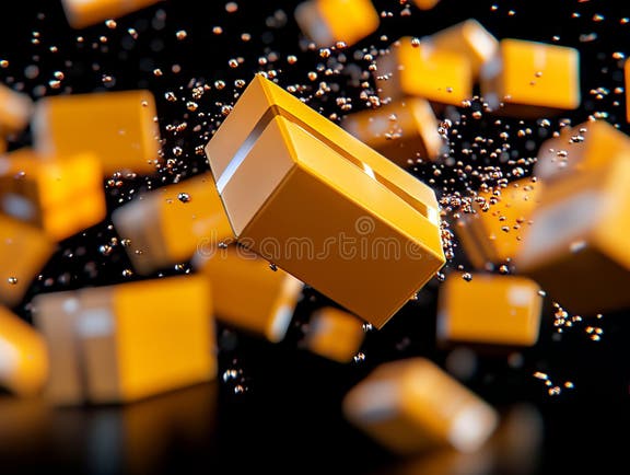 A Bunch of Yellow Cubes Falling into the Air Stock Image - Image of ...