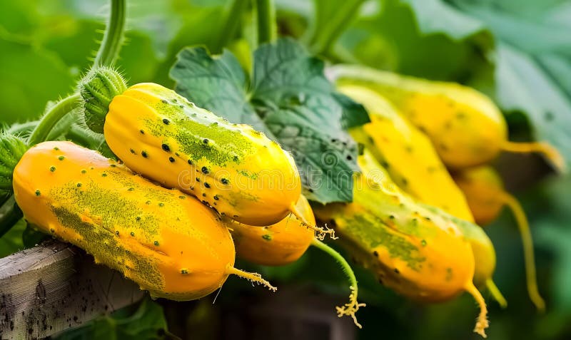 A Bunch of Yellow Cucumbers Hanging on a Fence Stock Photo - Image of ...