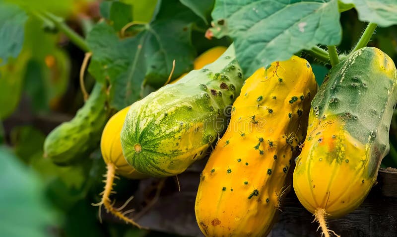 A Bunch of Yellow Cucumbers Hanging from the Vine Stock Photo - Image ...