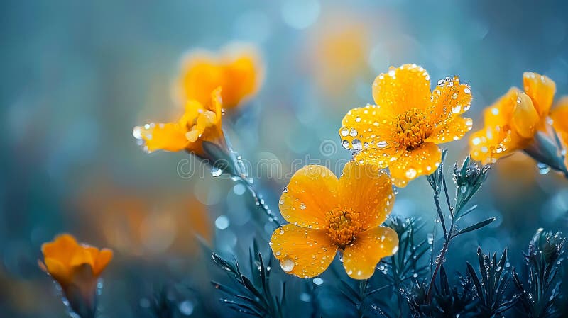 A Bunch of Yellow Flowers with Water Droplets on Them Stock Image ...
