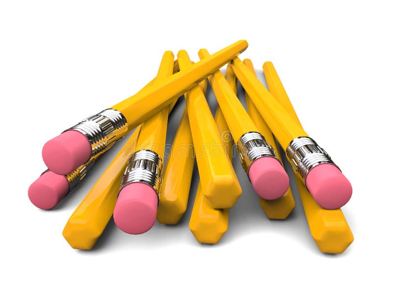 Bunch of Yellow Pencils, with and without Erasers - Back View Stock ...