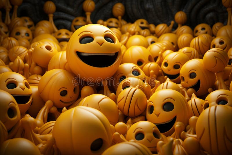 A Bunch of Yellow Smiley Faces in a Dark Room Stock Illustration ...