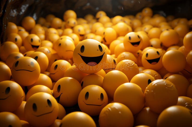 A Bunch of Yellow Smiley Faces in a Dark Room Stock Illustration ...