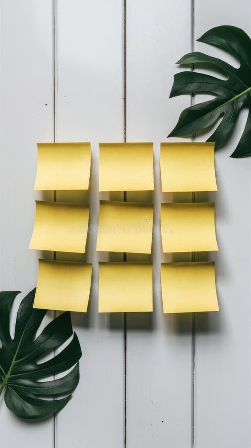 A Bunch of Yellow Sticky Notes are Arranged on a White Wall, AI Stock ...