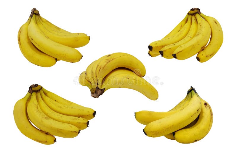 5 Bunches of Bananas Isolated on White Background, Fresh Yellow Fruit ...