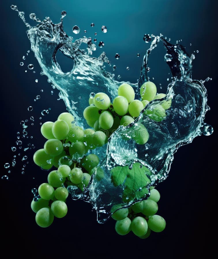 Bunches of Grapes Fall into the Water Stock Illustration - Illustration ...