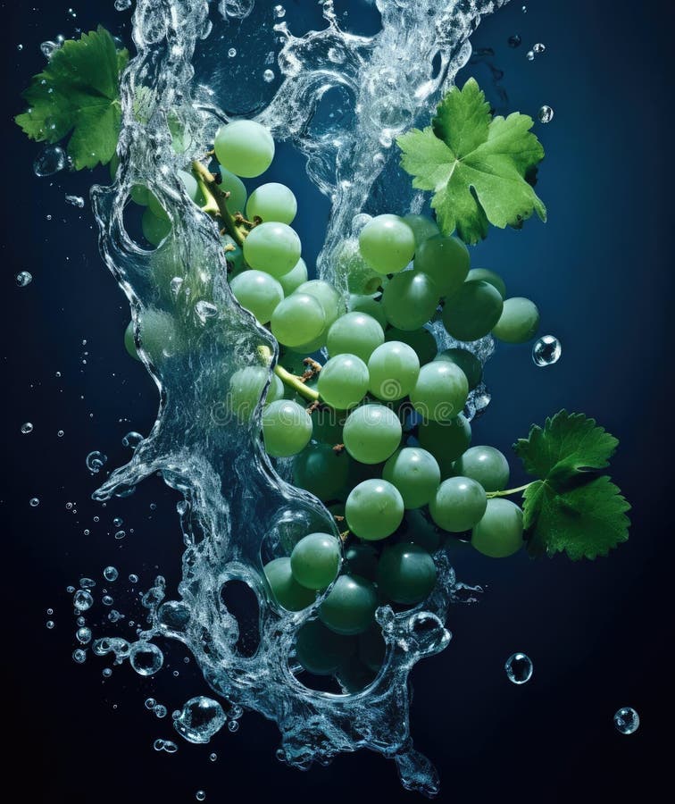 Bunches of Grapes Fall into the Water Stock Illustration - Illustration ...