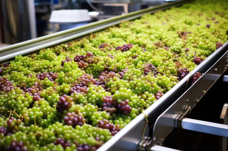 Bunches of Grapes on a Grape Inspection Conveyor Belt Stock Image ...