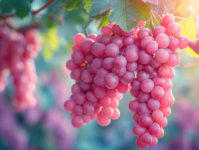 Bunches of Pink Grapes Close Up Stock Illustration - Illustration of ...