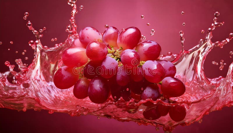 Bunches of Red Grapes are Suspended in a Splash of Grape Juice, Forming ...