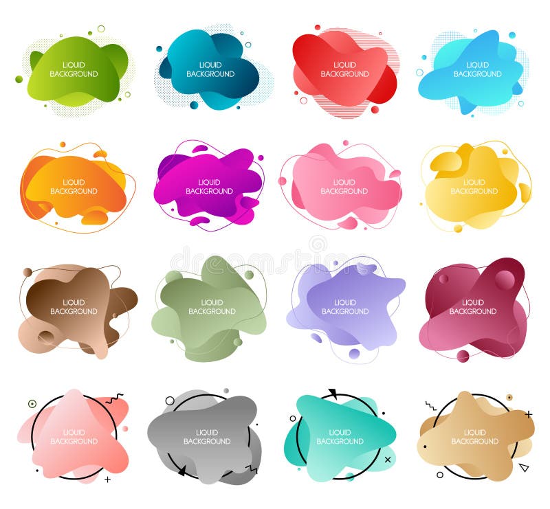 Bundle of 16 Abstract Modern Graphic Liquid Elements. Dynamical Waves ...