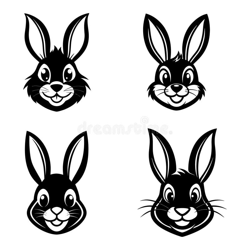 A Bundle of Adorable Bunny Head Silhouette Vector Illustration. Stock ...