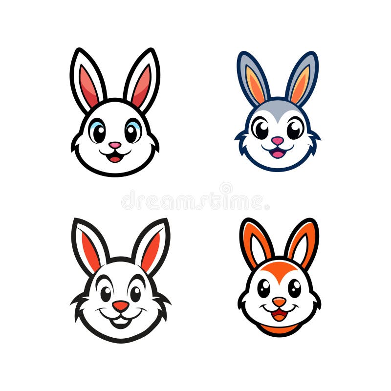 A Bundle of Adorable Bunny Head Vector Illustration. Stock Vector ...