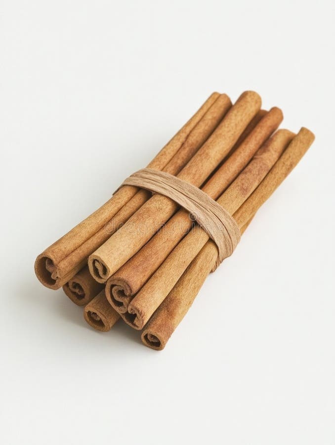 Bundle of Aromatic Cinnamon Sticks Tied with String on White Background ...