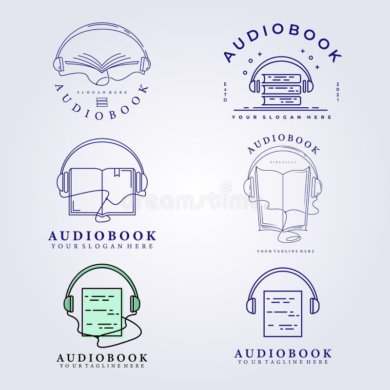Bundle Audiobook, Online Course Logo Vector Line Art Illustration ...