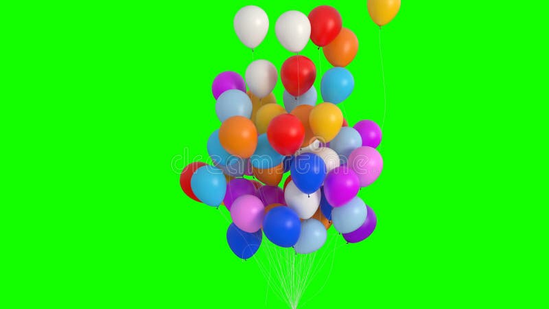 Bundle of Balloons Flies Up on the Green Screen. 3d Animation Stock ...