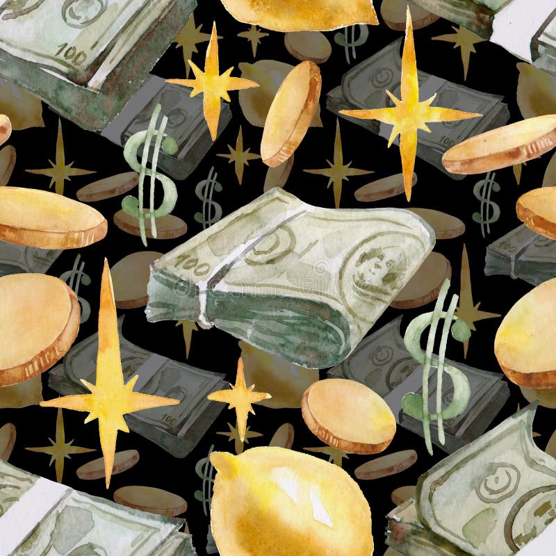 Bundle of Banknotes, Money Watercolor Seamless Pattern of Wealth ...