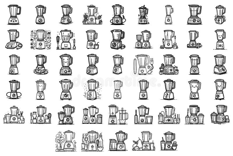 Bundle Black Line Art Blender Kitchen Electronic Tools Hand Drawn ...