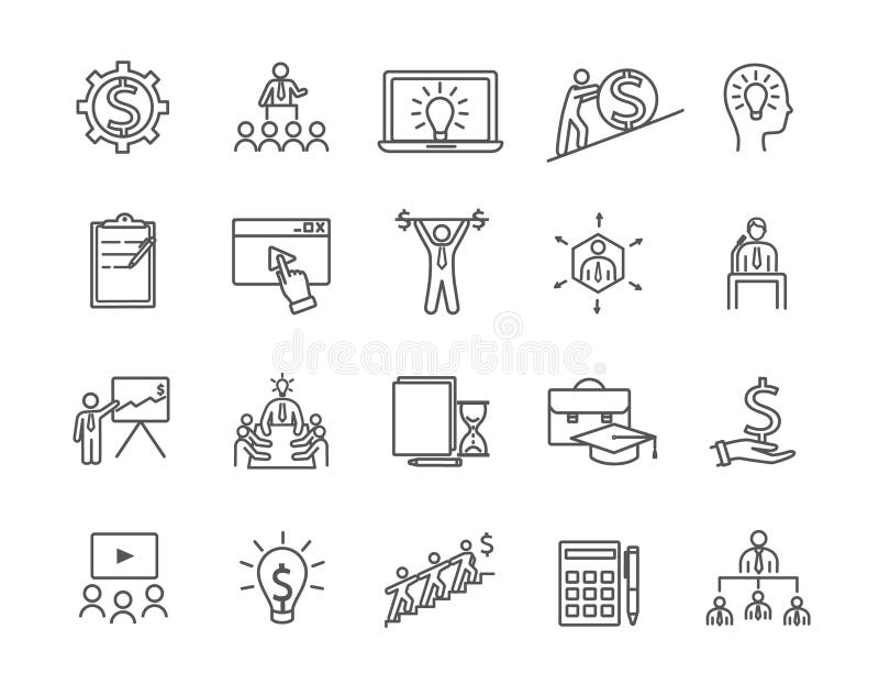 Set of Business Training Icons in Black and White Stock Vector ...