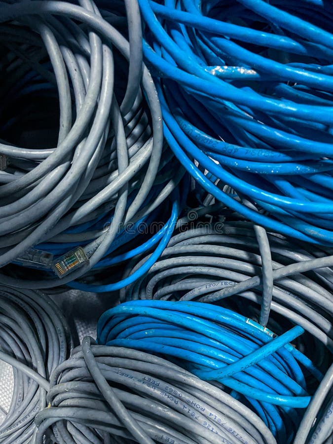 Bundle of Blue and Grey Unused Rolled LAN Cable or Network Cable As ...