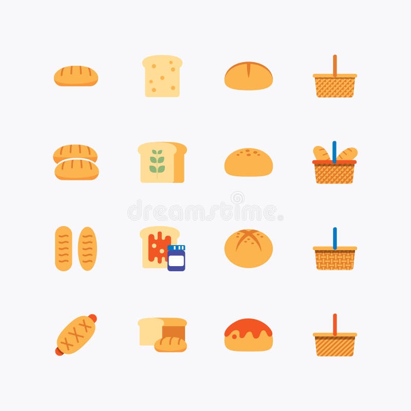 Bundle of Bread Color Flat Line Icons Collection. Simple Design Vector ...