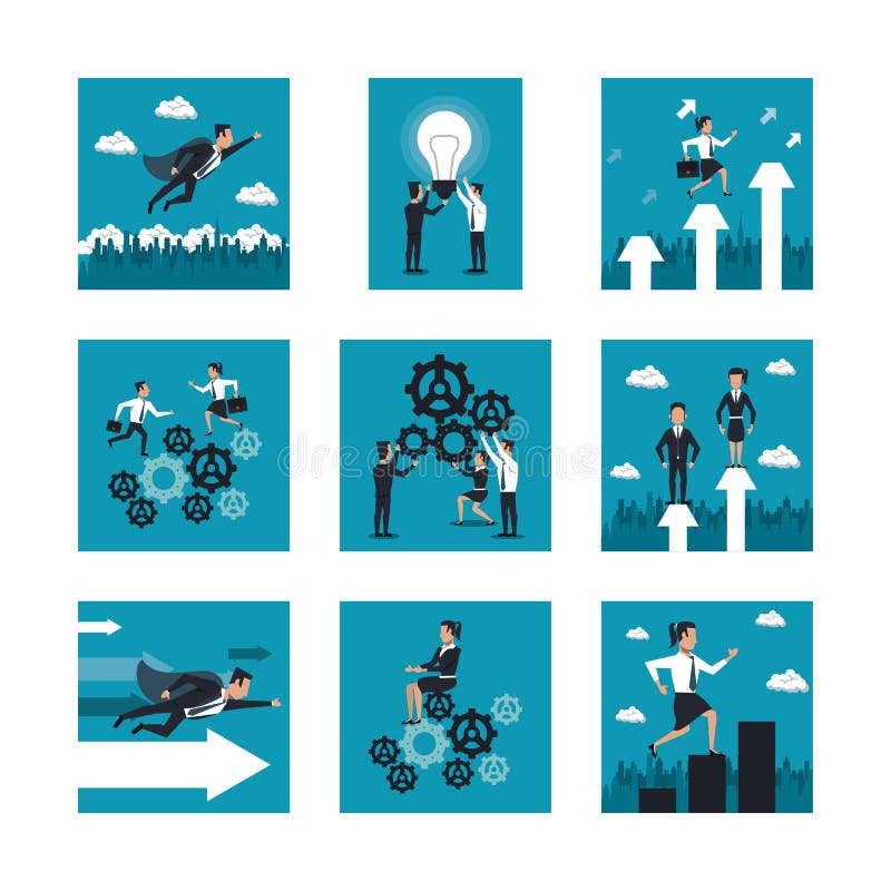 Bundle of Business People Working Stock Vector - Illustration of ...