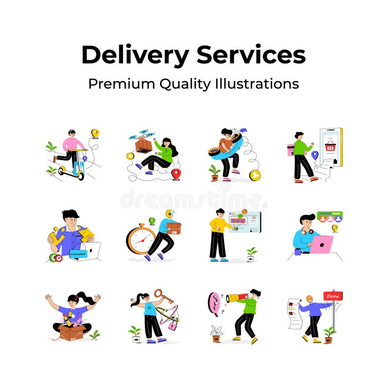 Bundle of Cargo Services, Delivery Services Flat Illustrations Stock ...