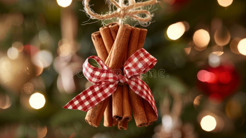 Bundle of Cinnamon Sticks Tied with Ribbon, Holiday Season Decor. Stock ...
