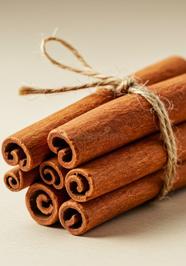 Bundle of Cinnamon Sticks Tied with Twine on Beige Background Stock ...