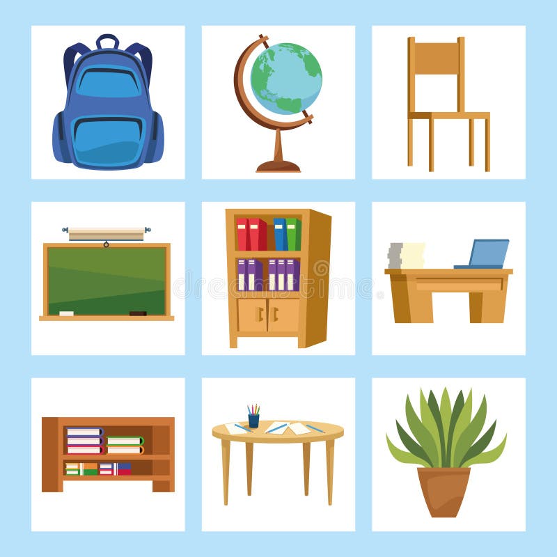 Classroom set icons stock vector. Illustration of desk - 213828633