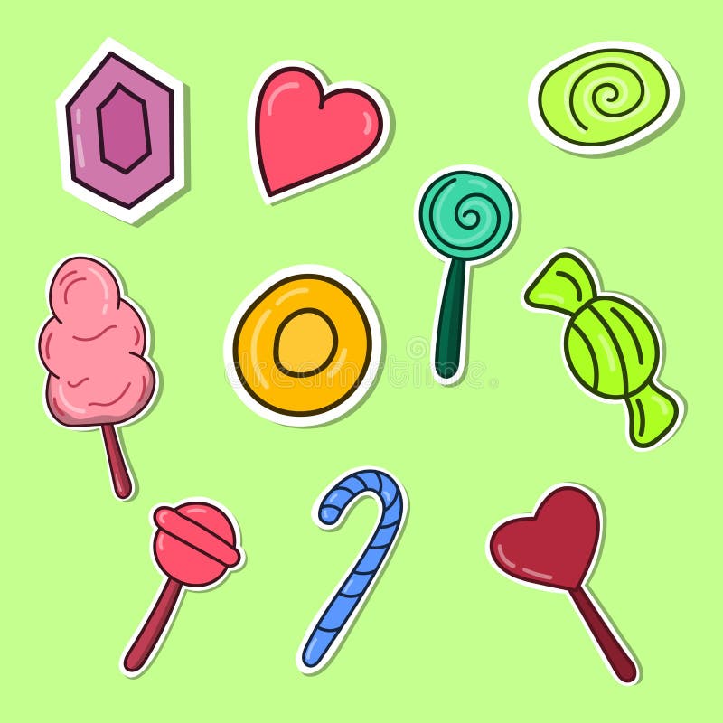 Bundle Set of Cute Candy Sticker Stock Vector - Illustration of ...