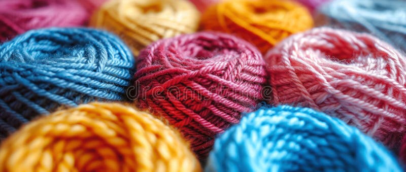 Bundle of Colorful Yarn Balls Extreme Closeup. Generative AI Stock ...