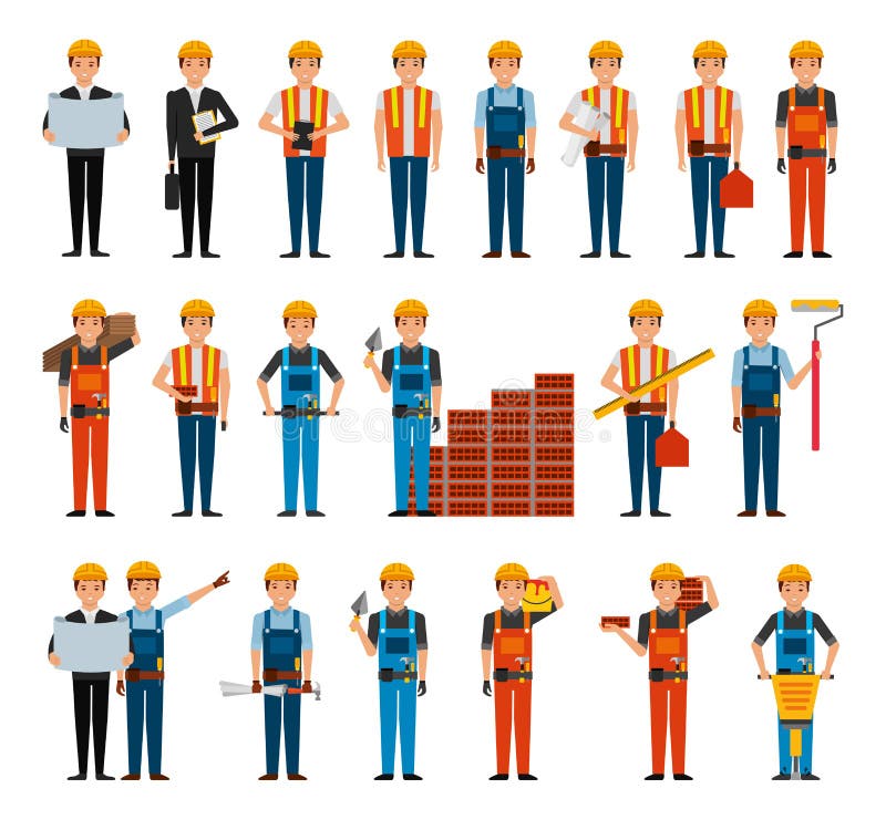 Bundle of Construction Workers and Tools Stock Illustration ...