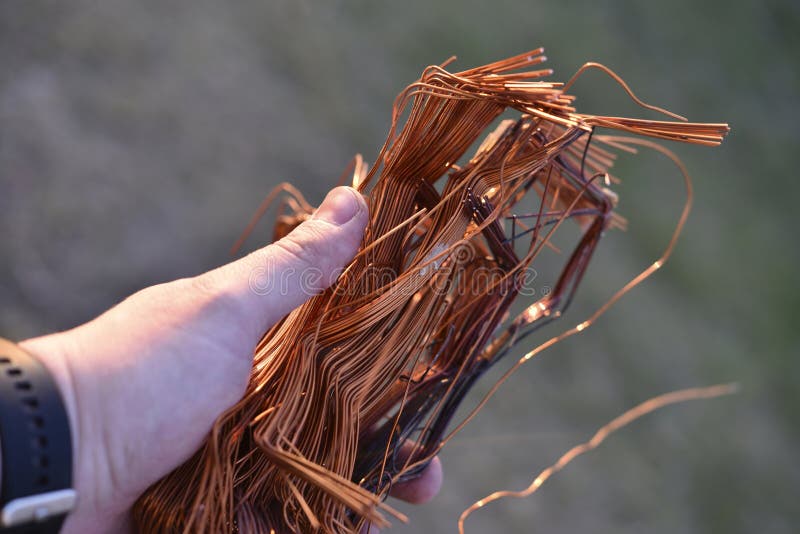 A Bundle of Copper Wire in His Hand. Copper Scrap Stock Image - Image ...