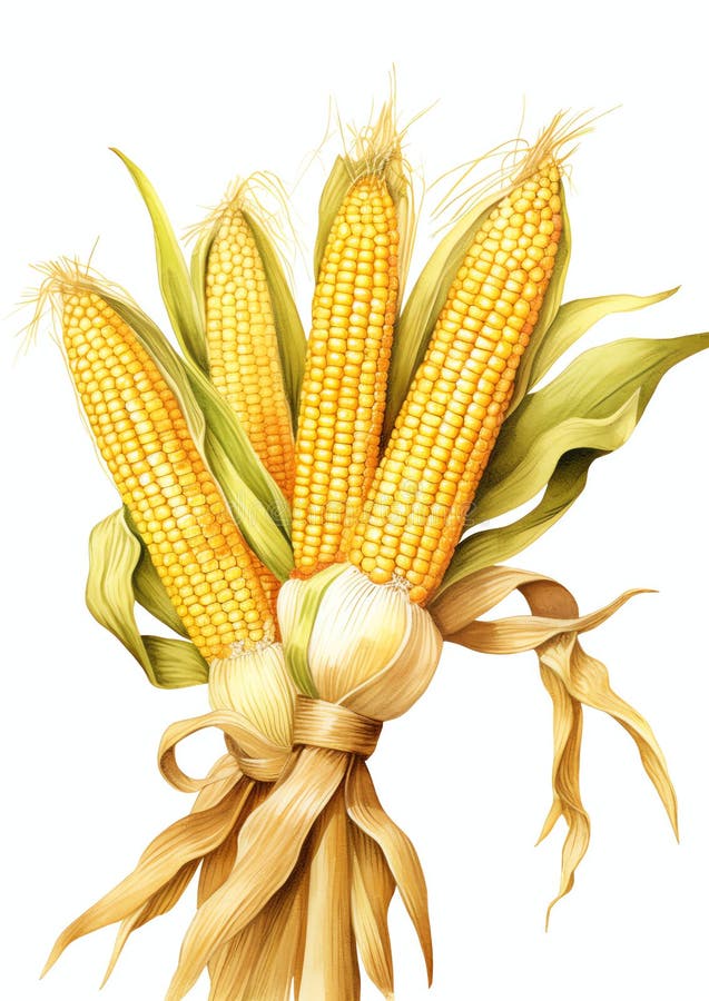 Bundle of Corn Stalks Tied with a Bow Watercolor Border Stock Illustration - Illustration of ...