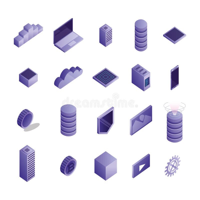 Bundle of Data Center Icons Stock Illustration - Illustration of laptop ...