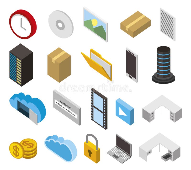 Bundle of Data Center Storage Isometric Set Icons Stock Illustration ...