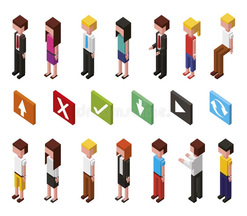 Bundle of Data Center and Users Avatars Isometric Set Icons Stock ...