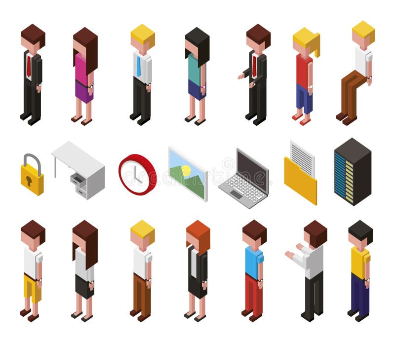 Bundle of Data Center and Users Avatars Isometric Set Icons Stock ...